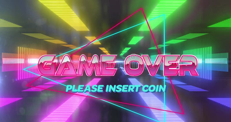 Image of Game Over Text and Please Insert Coin Text on Triangles Over ...