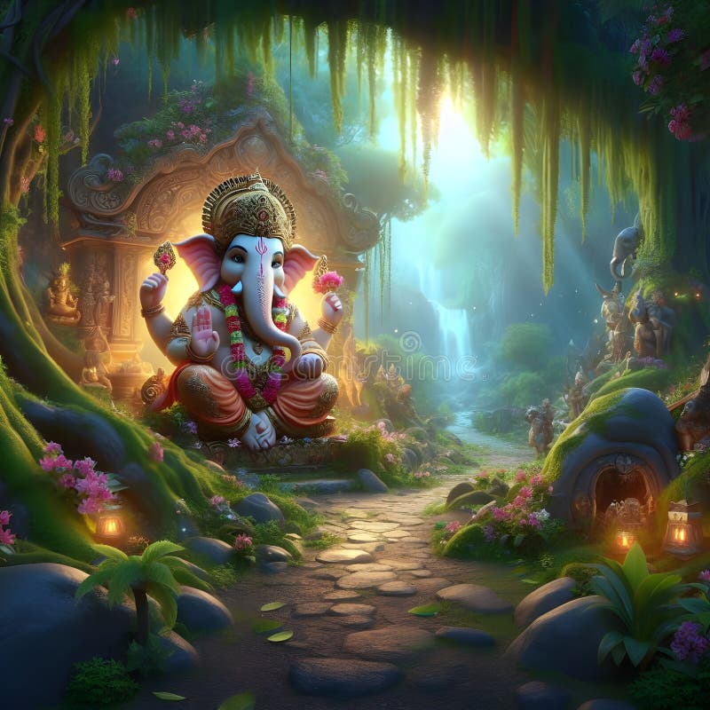 Image of Ganesha Statue in a Magical Forest in a Hidden Temple. Stock ...