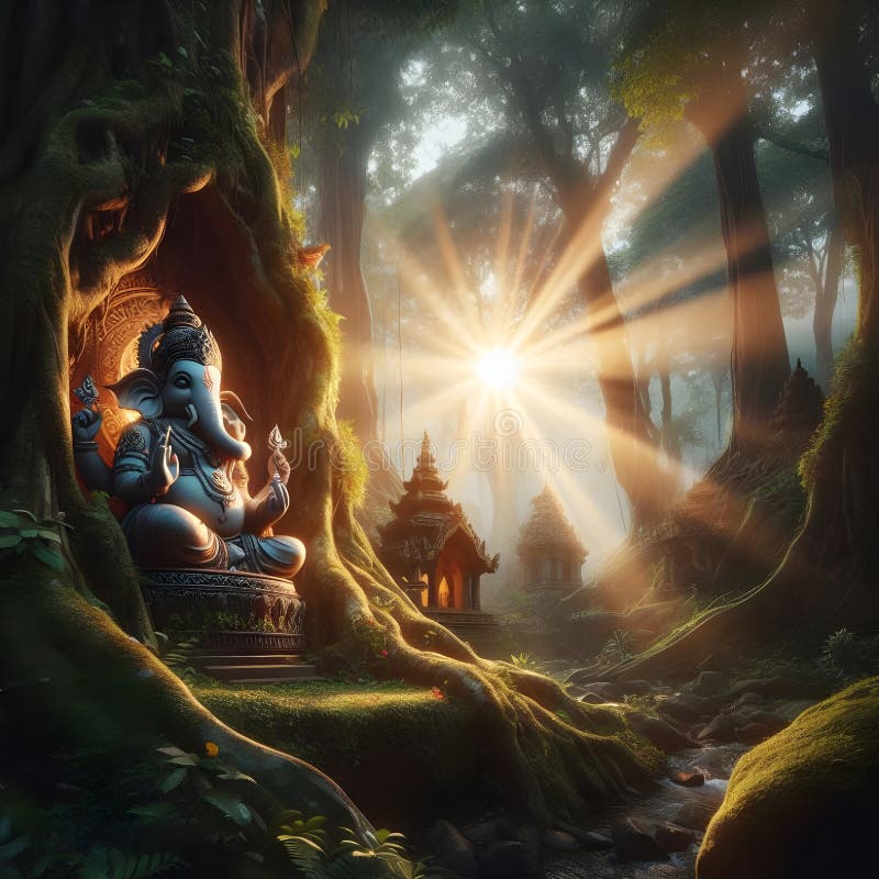 Image of Ganesha Statue in a Magical Forest in a Hidden Temple. Stock Illustration ...