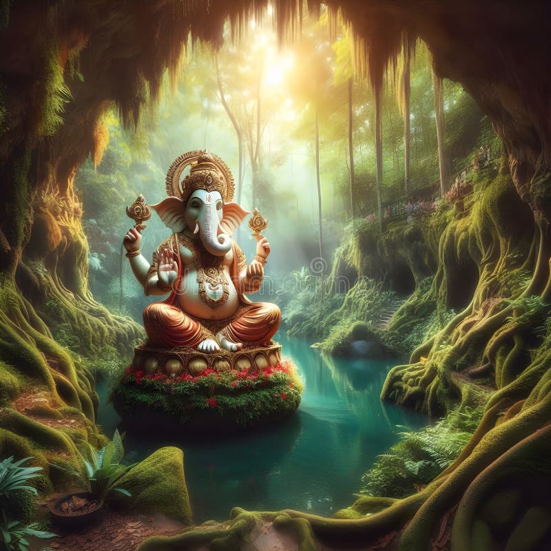 Image of Ganesha Statue in a Magical Forest in a Hidden Temple. Stock ...