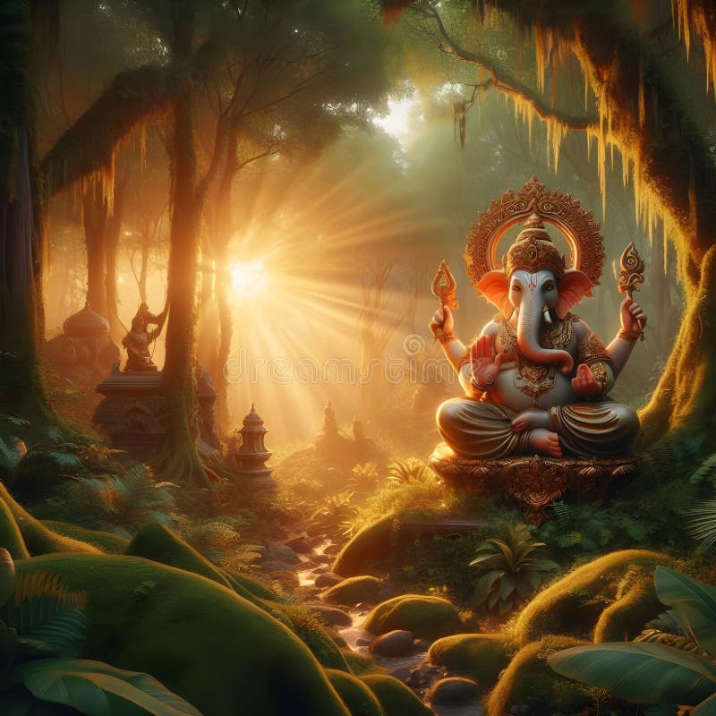 Image of Ganesha Statue in a Magical Forest in a Hidden Temple. Stock ...