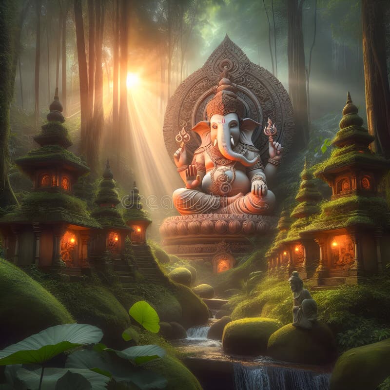 Image of Ganesha Statue in a Magical Forest in a Hidden Temple. Stock ...