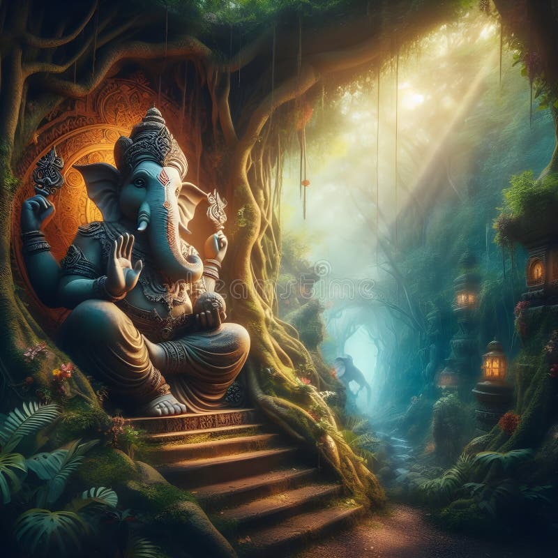 Image of Ganesha Statue in a Magical Forest in a Hidden Temple. Stock ...