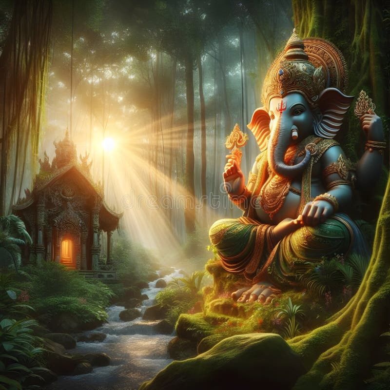 Image of Ganesha Statue in a Magical Forest in a Hidden Temple. Stock ...