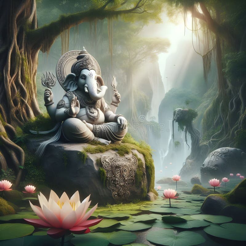 Image of Ganesha Statue in a Magical Forest in a Hidden Temple. Stock ...