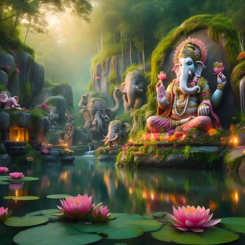 Image of Ganesha Statue in a Magical Forest in a Hidden Temple. Stock ...