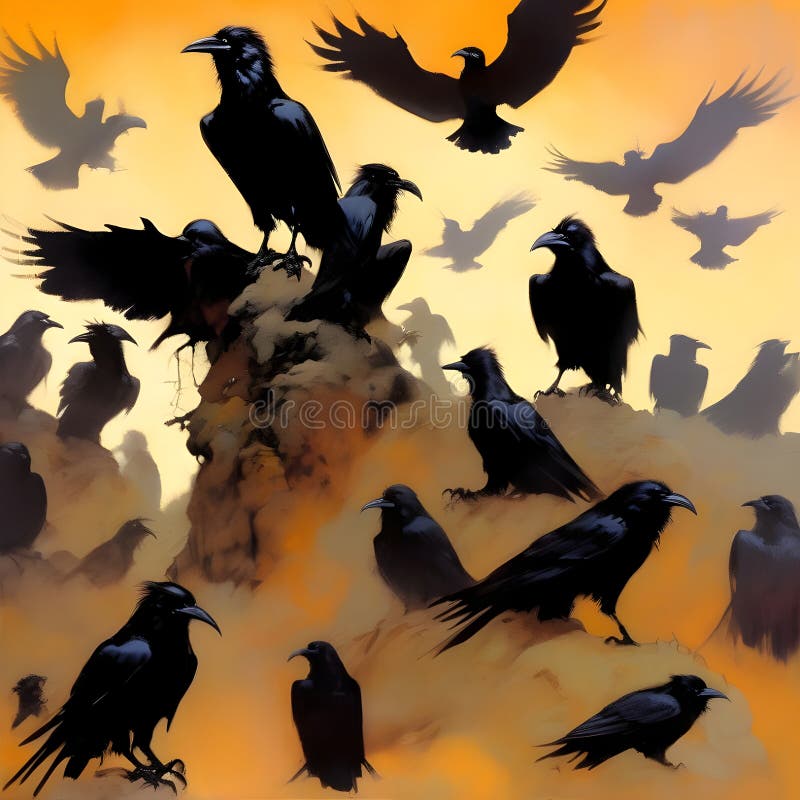 Image of a Gathering of Crows in Frazetta Style. Stock Illustration ...