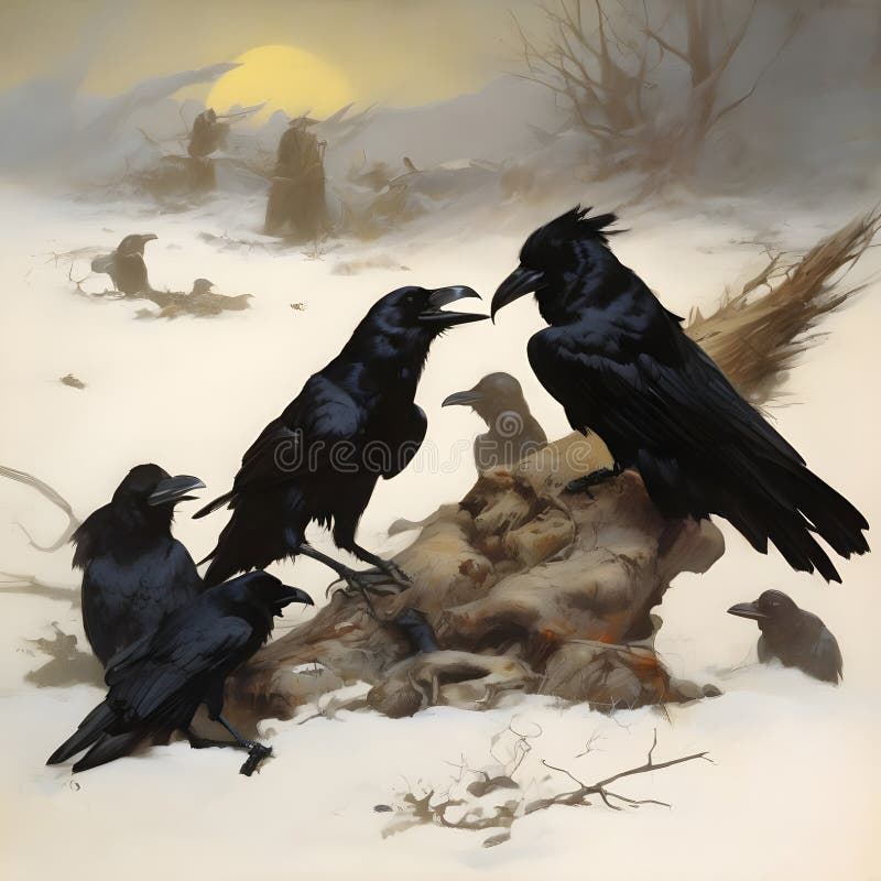 Image of a Gathering of Crows in Frazetta Style. Stock Illustration ...