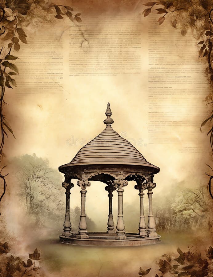 Gazebo Fantasy Old Paper, Junk Journal Digital Paper Stock Illustration ...