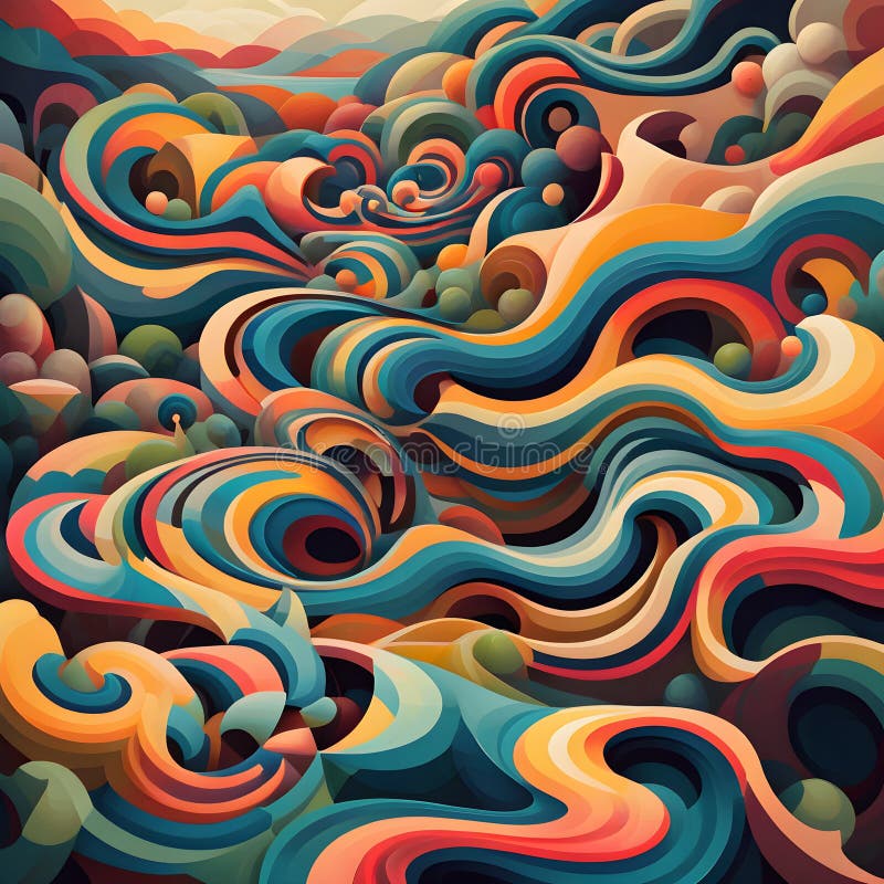 Abstract Spiral Waves Formed of Muted Colored Triangles in Blue Orange ...