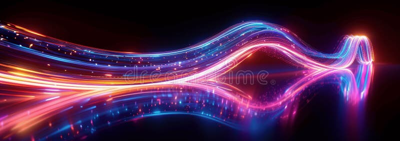 Dynamic Neon Light Trails in Blue and Orange on Black Background Stock ...