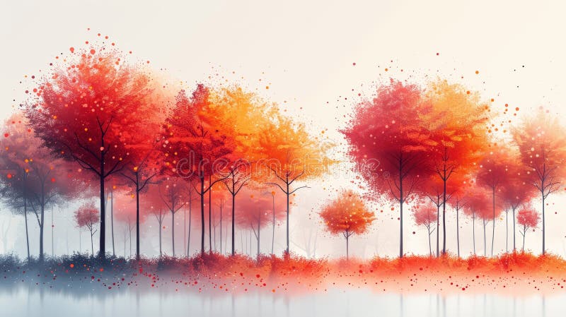 Colorful Trees with Dots on White Background in Oil Painting Style ...