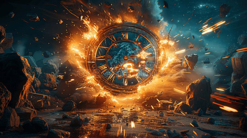 Surreal Clock Explosion in a Fantasy Universe Stock Illustration ...