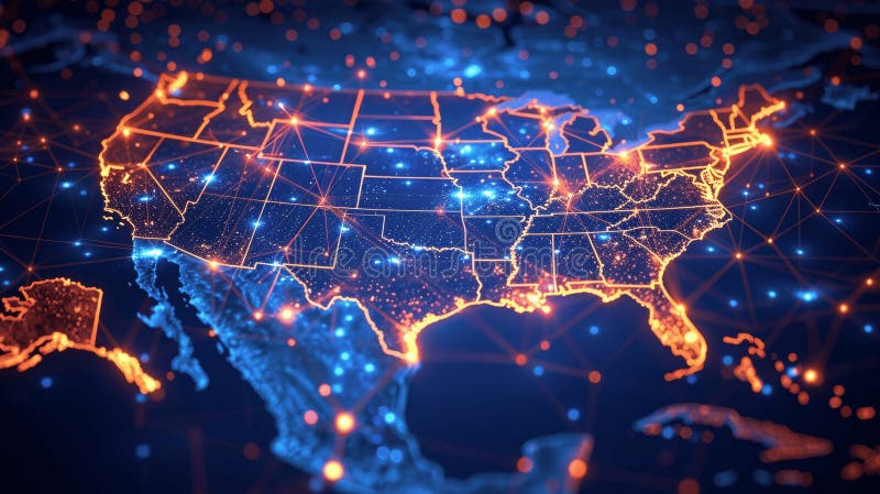 Abstract US Digital Map with Glowing Connections Stock Illustration ...