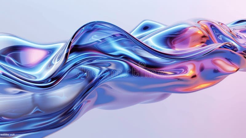 Abstract Fluid Holographic Blue Wave Background with 3D Liquid Metal ...