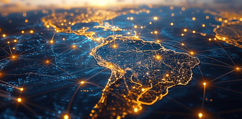 Abstract Global Network Map of South America Stock Illustration ...