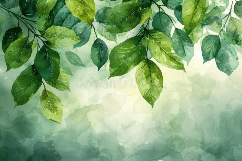 Green Leaves Watercolor Background Light Green Spring Nature Design Stock Illustration ...