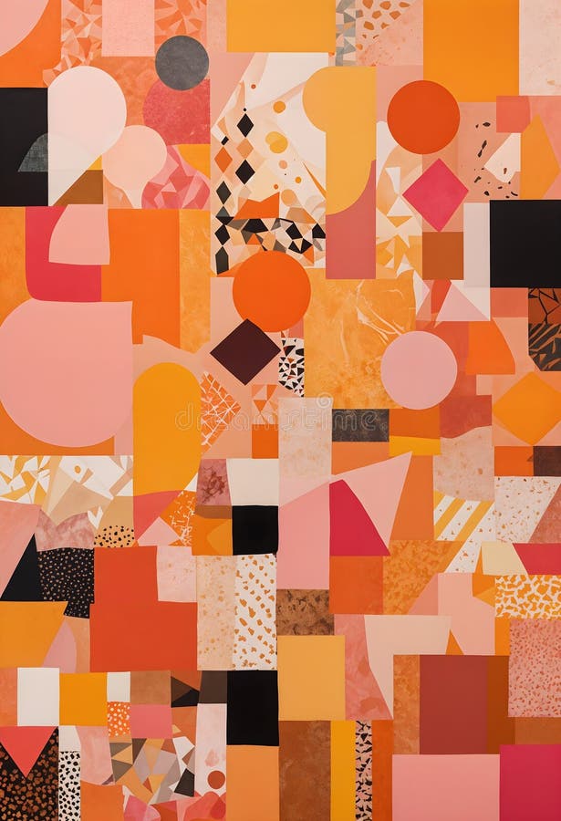Intricate Abstract Painting with Orange Red and Warm Colors Geometric ...