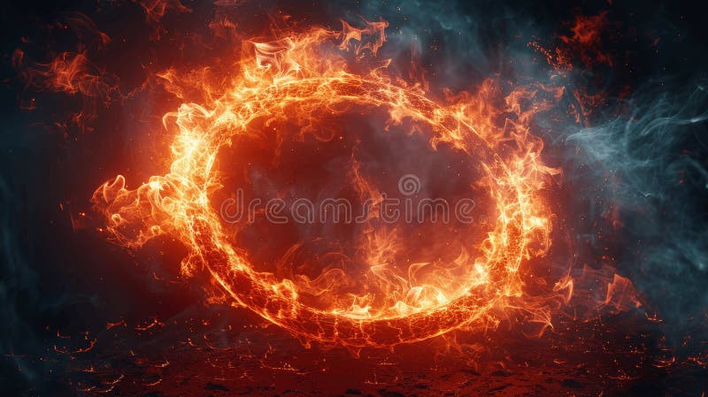 Abstract Red Lightning Circle Frame Fire Energy Background Stock ...
