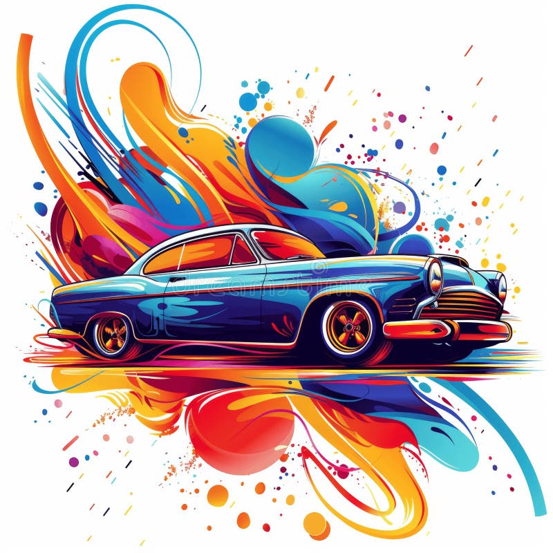 Vivid Abstract Swirls and Shapes Retro Car Vector Art Stock ...