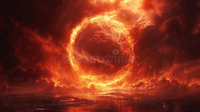 Abstract Red Lightning with Glowing Circle Fantasy Effect Stock ...
