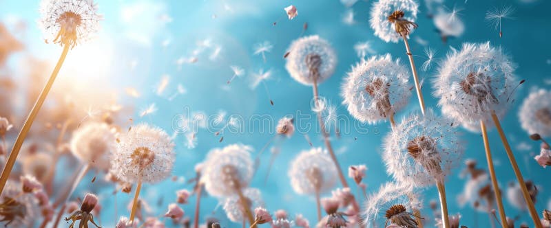 Serene Spring Dandelions Dancing in the Blue Sky Stock Illustration ...