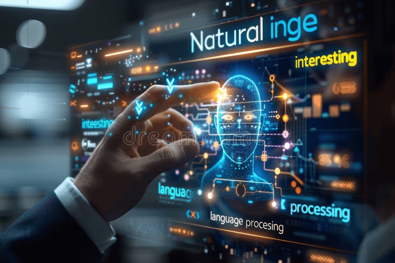 Businessman Engaging with Holographic Natural Language Processing ...