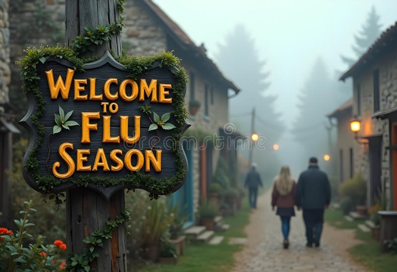 Welcome To Flu Season Village Signpost Virus Prevention Vaccines and ...