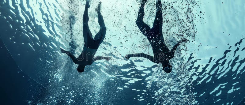 Elite Male Divers in Perfect Synchronization from 3m Platform Stock ...