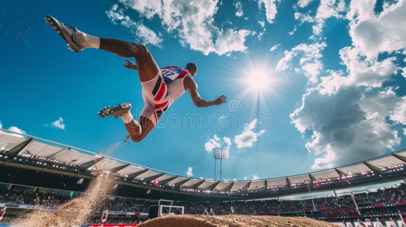 Dynamic Long Jump Action in an Outdoor Stadium Stock Illustration ...