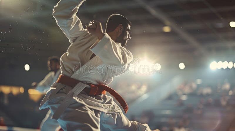Dynamic Karate Kumite: Iranian Athlete Executing High Kick Stock ...