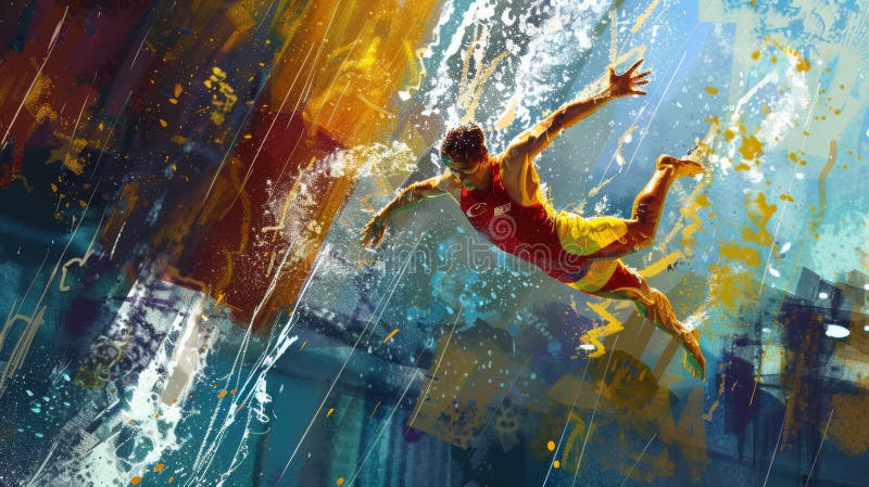 Dynamic Male Diver Executing Flawless 3m Dive from Springboard Stock ...