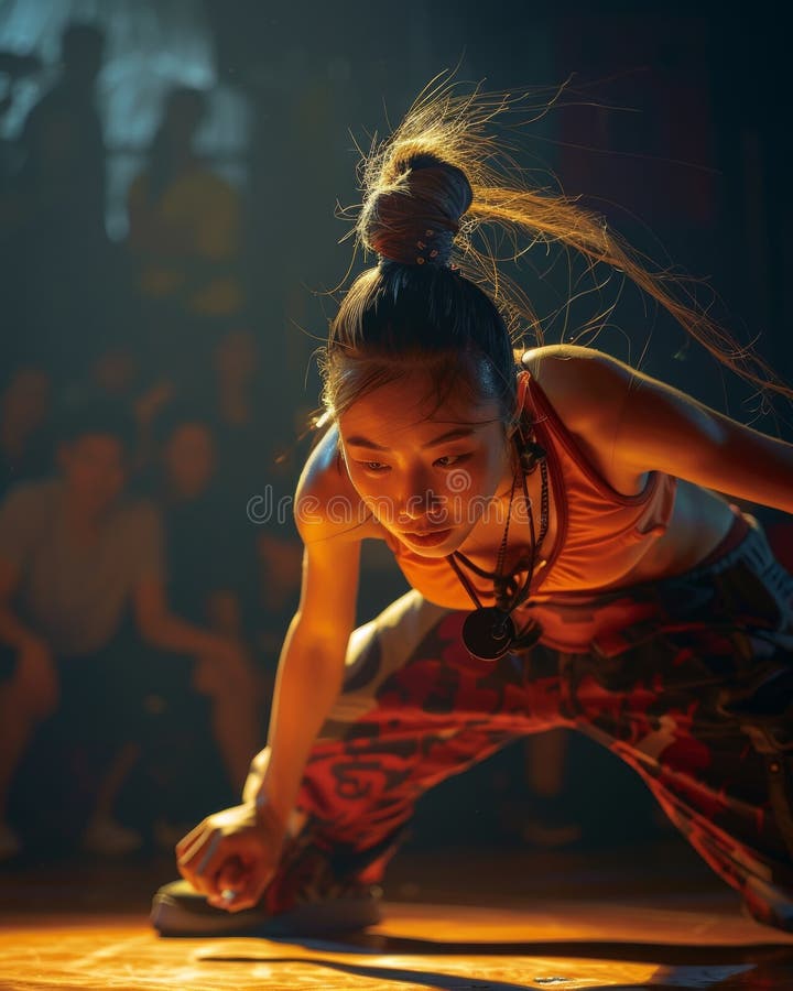 Dynamic Portrait of South Korean Female Breakdancer in Action Stock ...