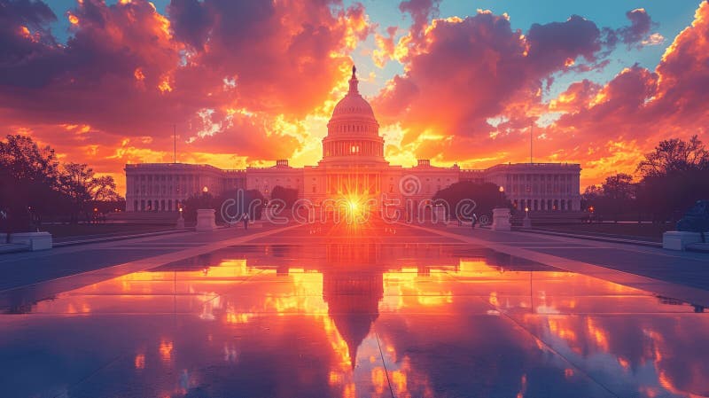 Stunning Sunset Over the US Capitol Building in Washington DC Stock ...