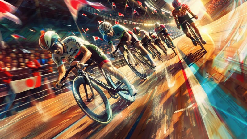 Exciting Keirin Race: Vivid Japan-themed Cycling Competition Stock ...