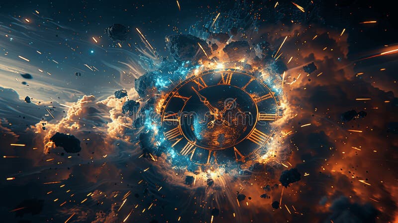 Epic Clock Breaking with Time Warp and Explosion Effects in Space Stock ...