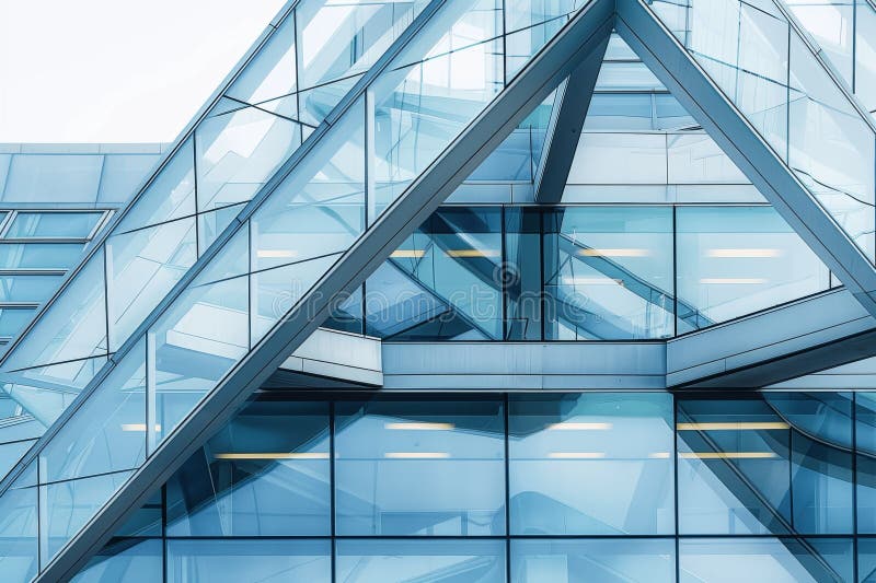 Modern Glass Facade with Triangular Metal Structure Close Up - High ...