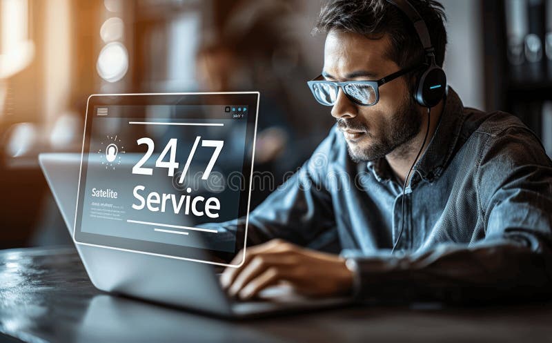 Virtual Screen Customer Support and Telecommuting Services for Business Stock Illustration ...