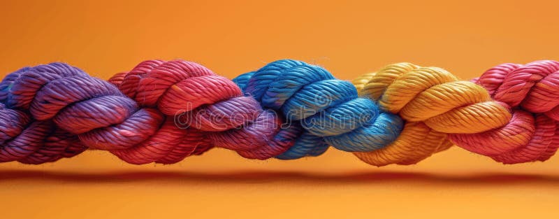 Colorful Braided Rope on Orange Background Symbolizing Teamwork Unity ...