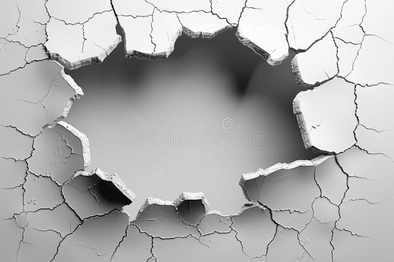 Close-up View of Destruction Fissure Effect on White Wall Stock ...