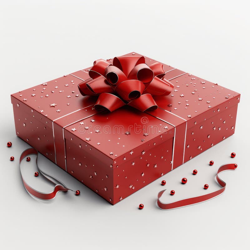 3D Render of Red Gift Box with Ribbon Opening on White Background Stock ...