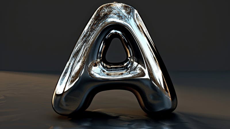 3D Rendering of Liquid Metal Letter a in Shiny Reflective Black Chrome ...