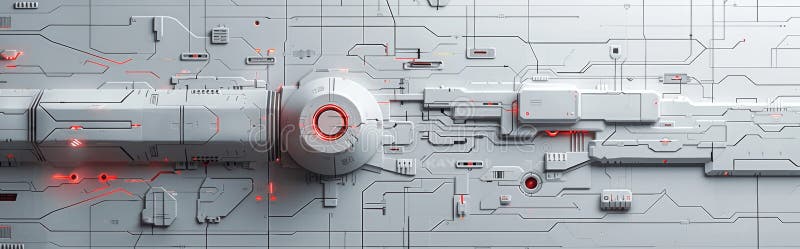 White Futuristic Panel Wall with Cyberpunk Elements and Red Accents ...