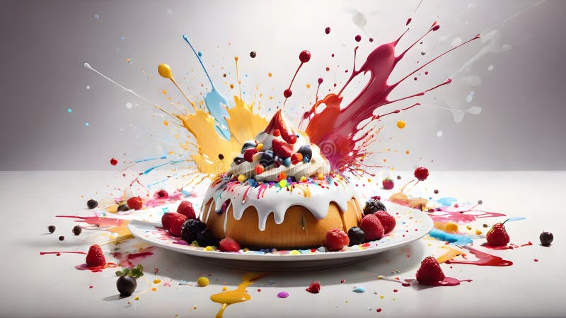 Chocolate Covered Sponge Cake with Colorful Candy Explosion Around ...