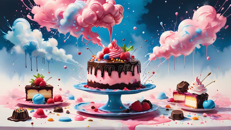 Chocolate Covered Sponge Cake with Colorful Candy Explosion Around ...