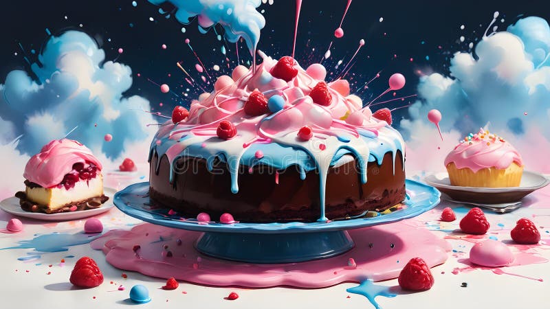 Chocolate Covered Sponge Cake with Colorful Candy Explosion Around ...