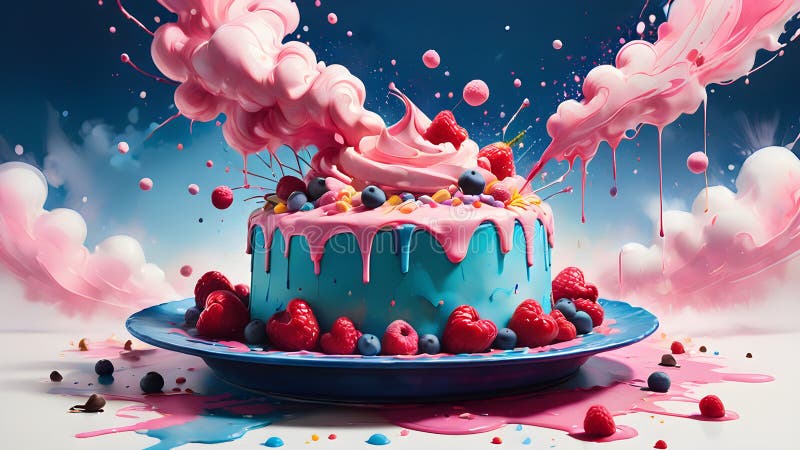 Chocolate Covered Sponge Cake with Colorful Candy Explosion Around ...