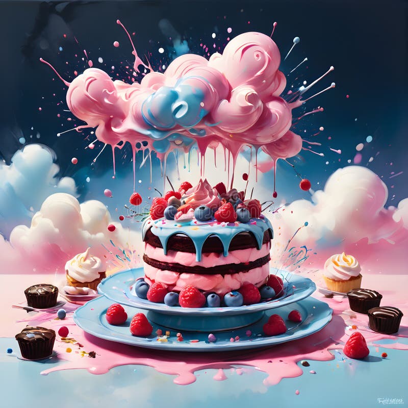 Chocolate Covered Sponge Cake with Colorful Candy Explosion Around ...