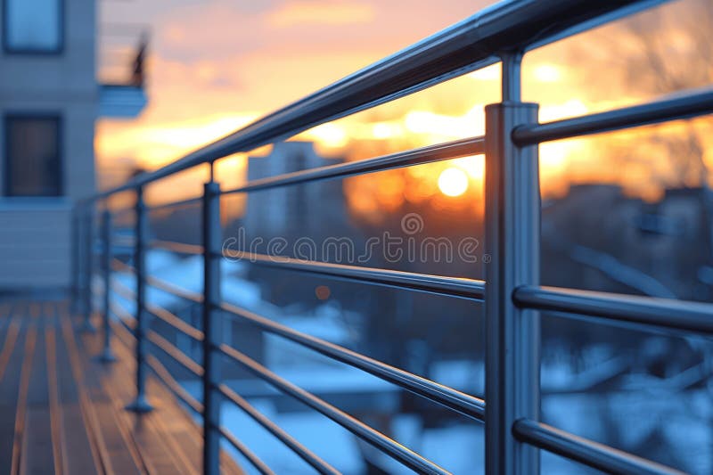 Serene Balcony Railing at Sunset with Blurred Warm Colors Stock ...