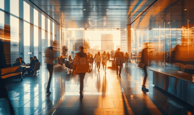 Modern Office Space with Sunlit Glass Windows and Active People Stock ...